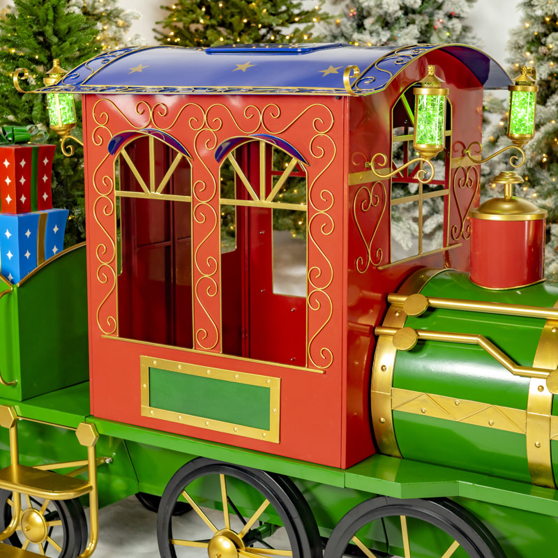 Zaer Ltd International 12.5ft. Large Antique Bronze Train with Cart & Lanterns "The North Pole ...
